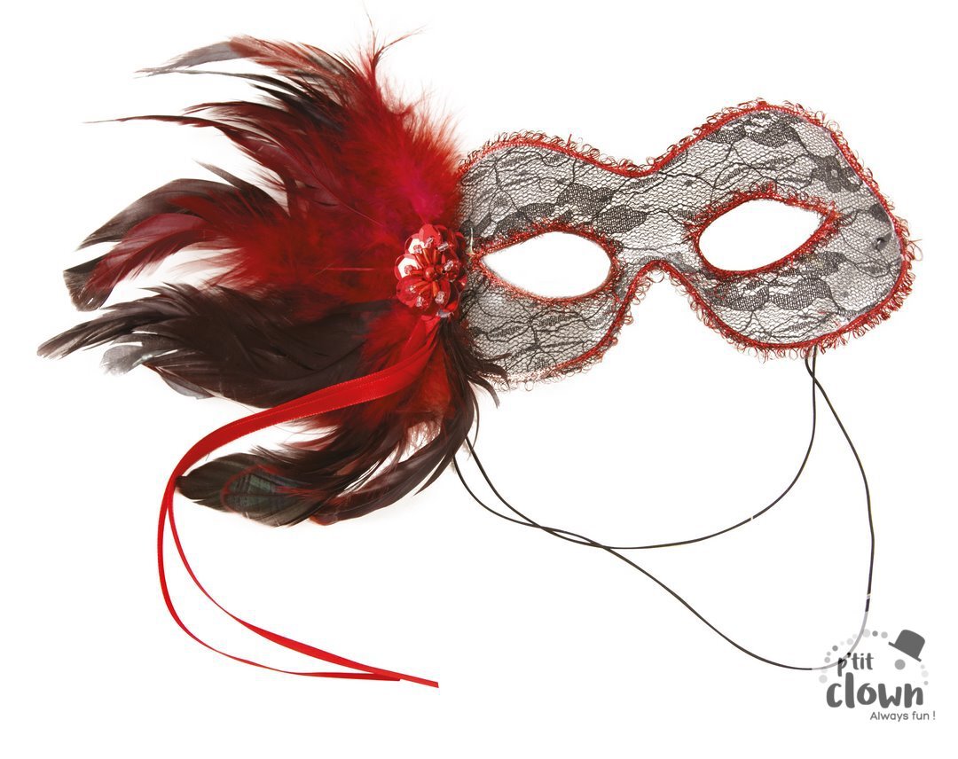 Costume Mask with Lace and Feathers (Red) – Barry's Balloons