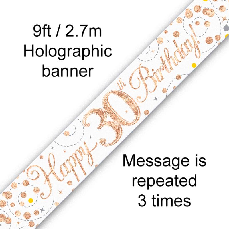 Birthday Sparkling Fizz Strip Banner - Rose Gold 30th Birthday – Barry ...